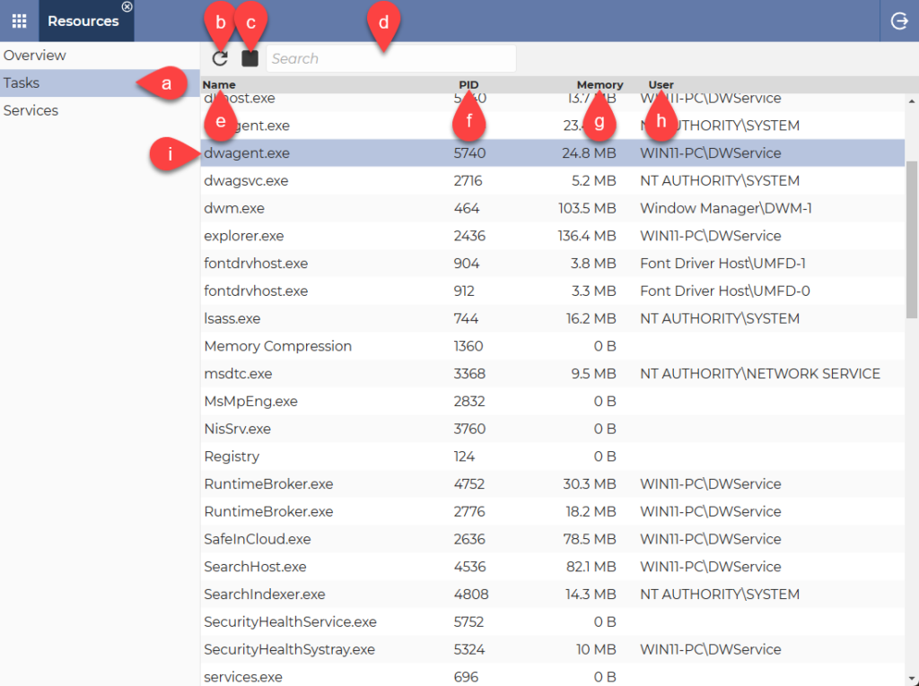 Tasks (Resources) – DWService – Docs
