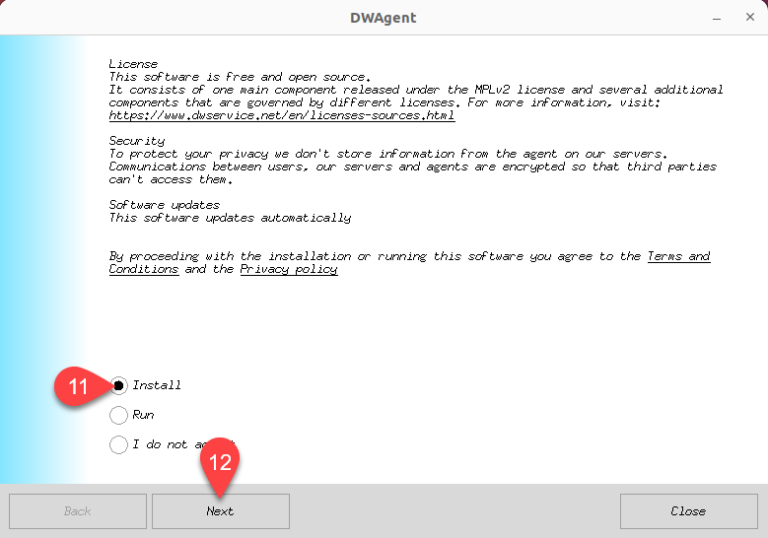 Linux – Install the Agent with Credentials (Graphical User Interface) – DWService – Docs