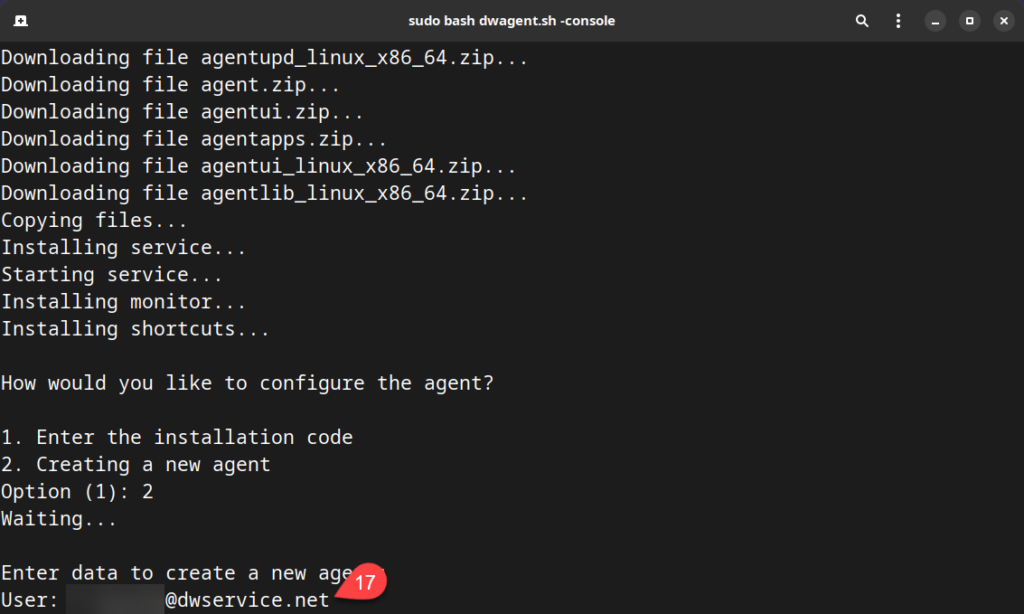 Linux – Install the Agent with Credentials (console) – DWService – Docs