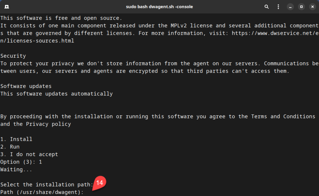 Linux – Install the Agent with Credentials (console) – DWService – Docs