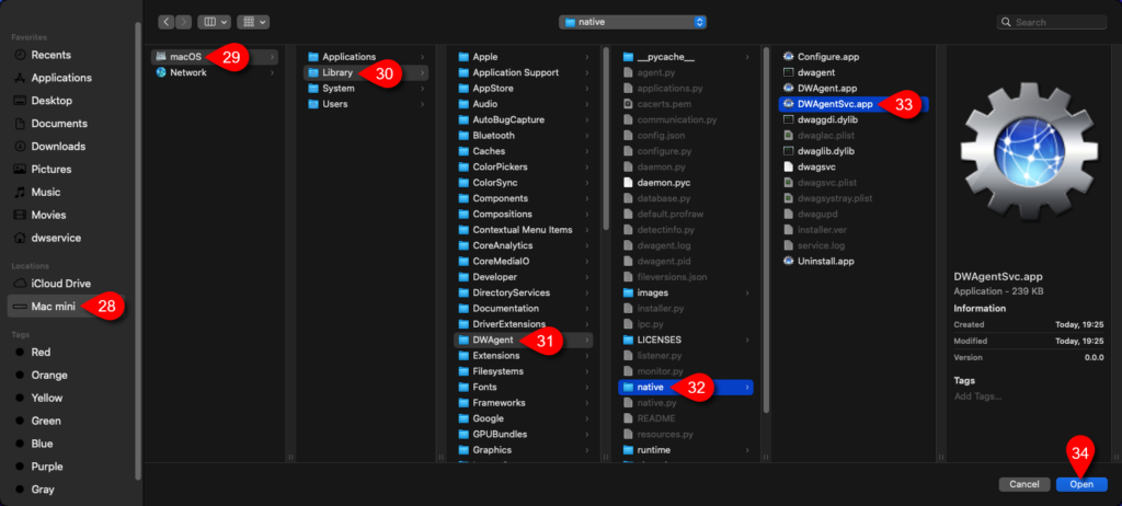 Macos Install The Agent With Credentials Updated Dwservice Docs